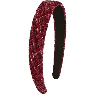 Tasha Padded Metallic Tweed Headband - Red