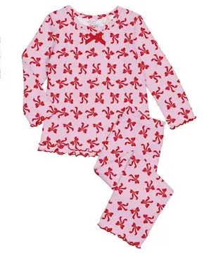 SARA’S PRINTS Loose Fit Ruffle Pj Set - Red Bows