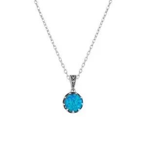 SPERO LONDON Round Opal Sterling Silver Pendant Necklace - Dark Opal