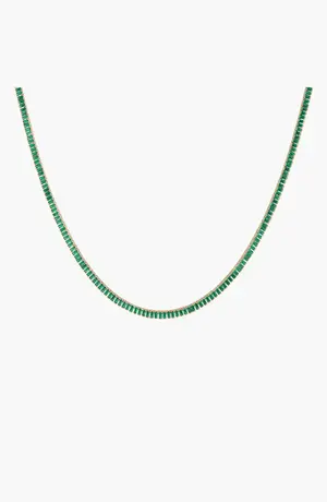 AURATE Lab Grown Emerald Baguette Tennis Necklace - Green Emerald