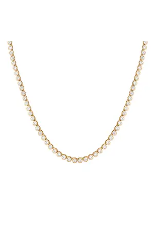 AURATE Lab Grown White Sapphire Bezel Tennis Necklace - Yellow Vermeil