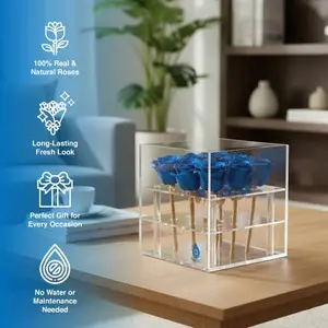 PURSONIC 9 Preserved Roses In Acrylic Box - Blue
