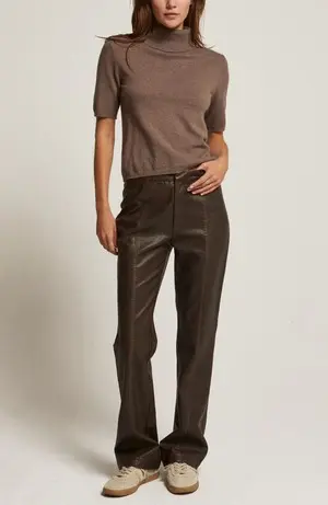 CRESCENT Washed Faux Leather Straight Leg Pants