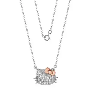 HELLO KITTY White Sapphire Face Pendant Necklace