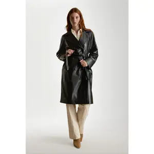 FURNIQ UK Leather Trench Coat - Black