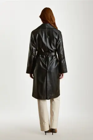 FURNIQ UK Leather Trench Coat - Black