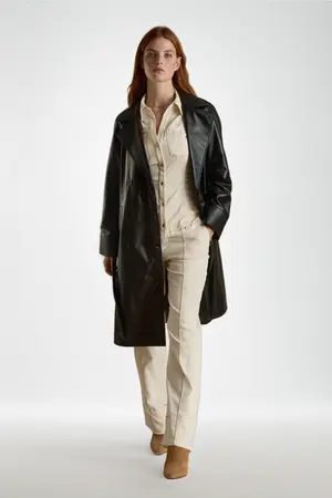 FURNIQ UK Sloane Leather Trench Coat - Black
