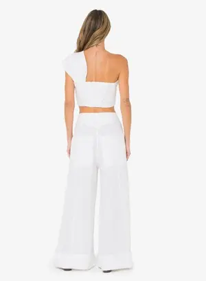 JBQ Asymmetric Linen Crop Top