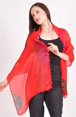 RAAS Hyatt Hand Tie Dye Cutwork Scarf - Red