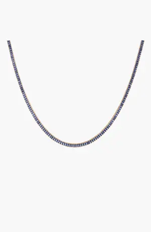 AURATE Lab Grown Baguette Tennis Necklace - Blue Sapphire
