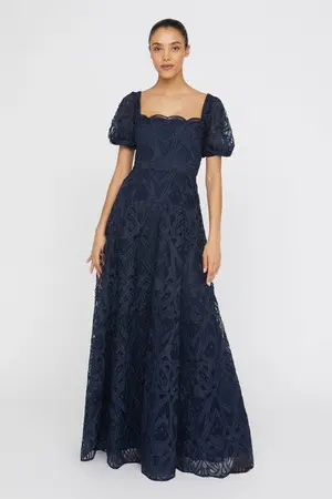 Theia Dominique Puff Sleeve Gown