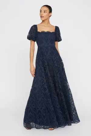 Theia Dominique Puff Sleeve Gown