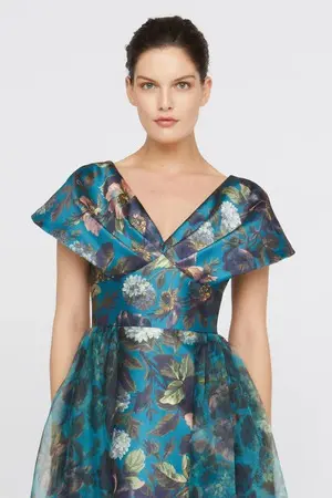 Theia Azaria Draped V-neck Gown