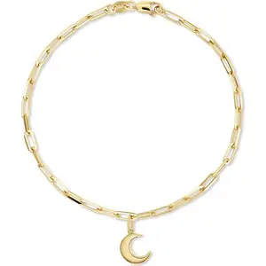 DEVATA Crescent Moon Charm Paperclip Chain Bracelet - Yellow Gold