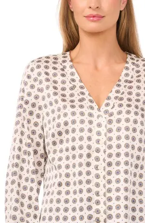 CECE DUPRAZ Medallion Print Button-up Shirt With Tie Cuffs