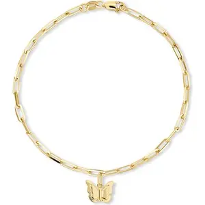 DEVATA 14k Gold Butterfly Charm Paperclip Chain Bracelet - Yellow Gold