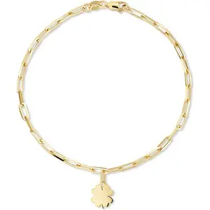DEVATA 14k Gold Clover Heart Charm Paperclip Chain Bracelet - Yellow Gold