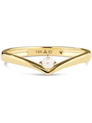 DEVATA 14k Gold Wishbone Ring With Freshwater Pearl - Yellow Gold