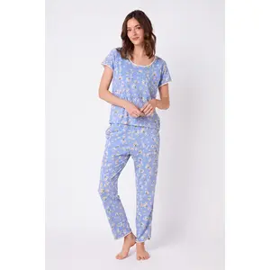 THE CAT'S PAJAMAS Pima Knit Short Sleeved Simple Set Floral - Marguerite