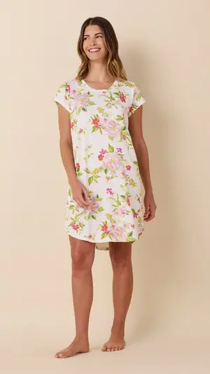 THE CAT'S PAJAMAS Pima Knit Short Sleeved Sleep Shirt - Florentina