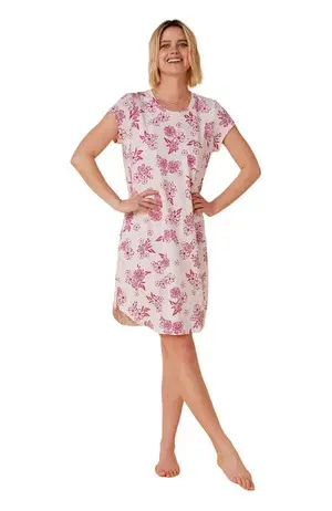 THE CAT'S PAJAMAS Pima Knit Short Sleeved Sleep Shirt Floral - Malia