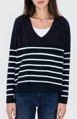 Mango Striped V-neck Cotton-blend Sweater