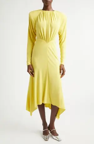 Stella McCartney Gathered Long Sleeve Jersey Midi Dress - Mimosa