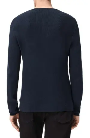 John Varvatos Organic Cotton & Cashmere Ribbed Henley - Navy