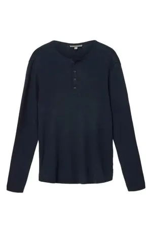John Varvatos Organic Cotton & Cashmere Ribbed Henley - Navy