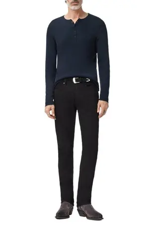 John Varvatos Organic Cotton & Cashmere Ribbed Henley - Navy