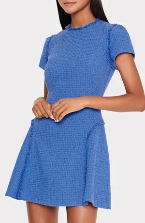 MILLY Samara Bouclé Fit & Flare Mini Dress - Blue