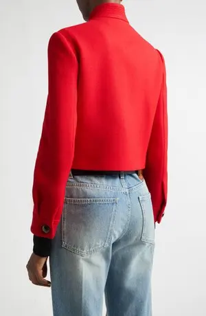 Valentino Garavani V-detail Wool & Silk Double Drill Jacket - Deep Red