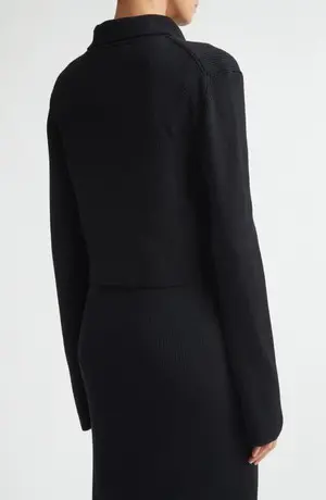 JIL SANDER Virgin Wool Rib Polo Cardigan