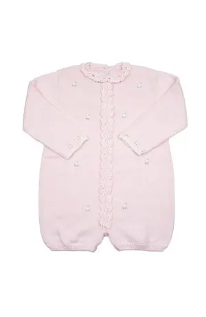 CUCLIE Rosette Knit Bubble Romper Pink