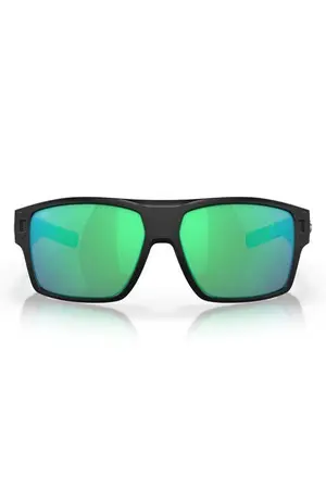 COSTA DEL MAR Diego 62mm Oversize Rectangular Sunglasses - Black/green Mirror 580g