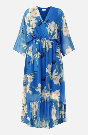 YUMI Dip Hem Sleeve Dress - Blue