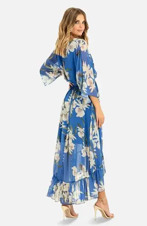 YUMI Dip Hem Sleeve Dress - Blue