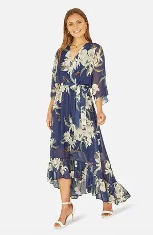 YUMI Dip Hem Sleeve Dress - Navy