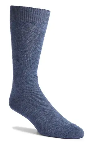 Canali Diamond Jacquard Wool Blend Dress Socks - Blue