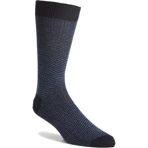 Canali Micropattern Jacquard Wool Blend Dress Socks - Navy