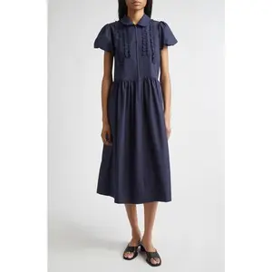 Sandy Liang Ruffle Cotton Poplin Midi Dress