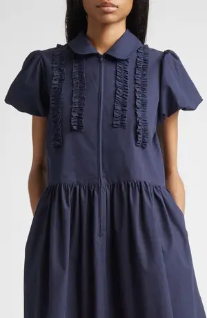 Sandy Liang Ruffle Cotton Poplin Midi Dress