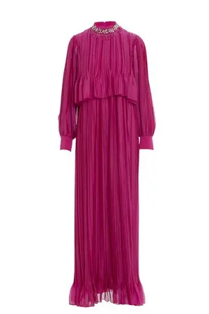 GIZIA Embroidered Collar Pleated Maxi Dress