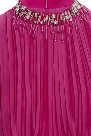 GIZIA Embroidered Collar Pleated Maxi Dress
