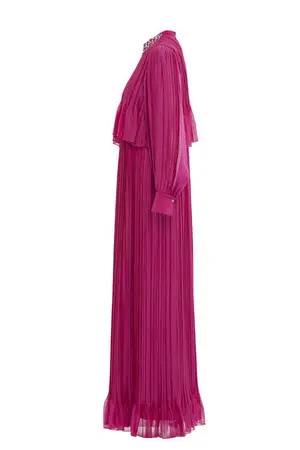 GIZIA Embroidered Collar Pleated Maxi Dress
