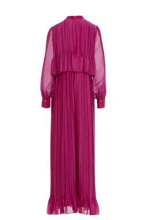 GIZIA Embroidered Collar Pleated Maxi Dress