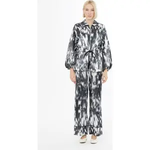 GIZIA Printed Set With Ruffled Sleeves - Grey