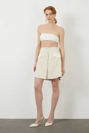 GIZIA Button Detailed Mini Skirt - Beige