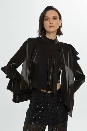 GIZIA Back Zipper Ruffled Detail Blouse
