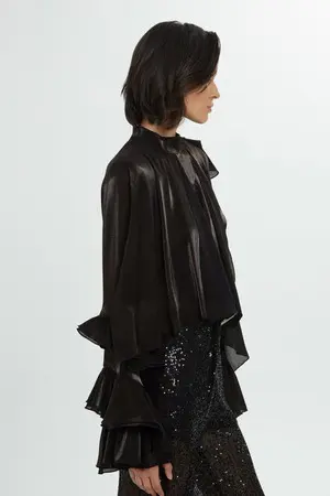 GIZIA Back Zipper Ruffled Detail Blouse